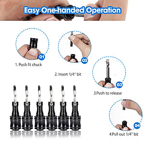 Upgrade 6 Pcs Bit Holder With Black Carabiner 1/4 inch Hex Shank Aluminum Alloy Screwdriver Bits Holder Light-weight Quick-change Extension Bar Keychain Drill Screw Adapter Change Portable (2 SET-B)