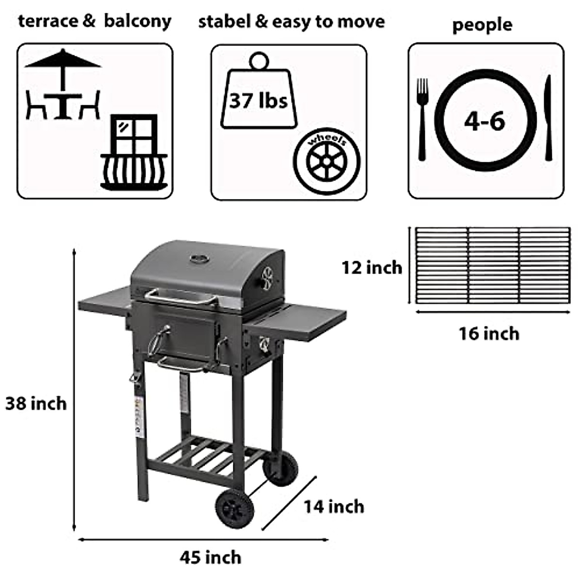 JAK BBQ J 2000 Charcoal Grill outdoor with side tables grate in grate system charcoal grills outdoor cooking grills outdoor cooking charcoal bbq grill charcoal