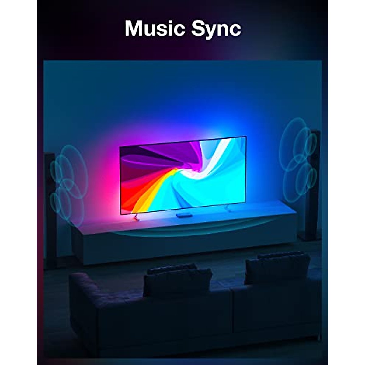 Aubess HDMI 2.0 Sync Box & TV Neon Rope Backlight Kit, WiFi Immersion TV LED Backlights That Compatible with Alexa & Google Assistant for 65" TVs. Fancy Sync Box LED Lights That Sync with TV Picture
