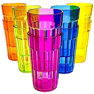 Honla 10 oz Small Drinking Glasses,BPA Free Cups,Unbreakable Plastic Tumblers,Set of 10 Highball Water Juice Cups for Kids/Adults in 5 Assorted Colors,Dishwasher Safe