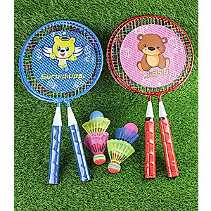 Badminton Racket for Children 1 Pair, Nylon Alloy Durable Badminton Racquet Set for Kids Indoor/Outdoor Sport Game（Including 4 Badminton and 2 Table Tennis） (Blue)