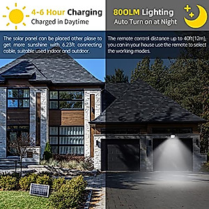 WAWUI Solar LED Flood Lights Outdoor with Remote 80W Solar Security Flood Lights Dusk to Dawn IP65 Waterproof 800 LM 6500K Solar Powered Flood Lights for Garden, Garage, Pathway, Deck