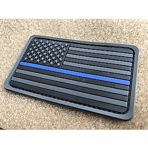 2 Pack 2x3.5 3D PVC Rubber Thin Blue Line US USA American Flag Patch Police Patch Hook-Fastener Backing (Gray)