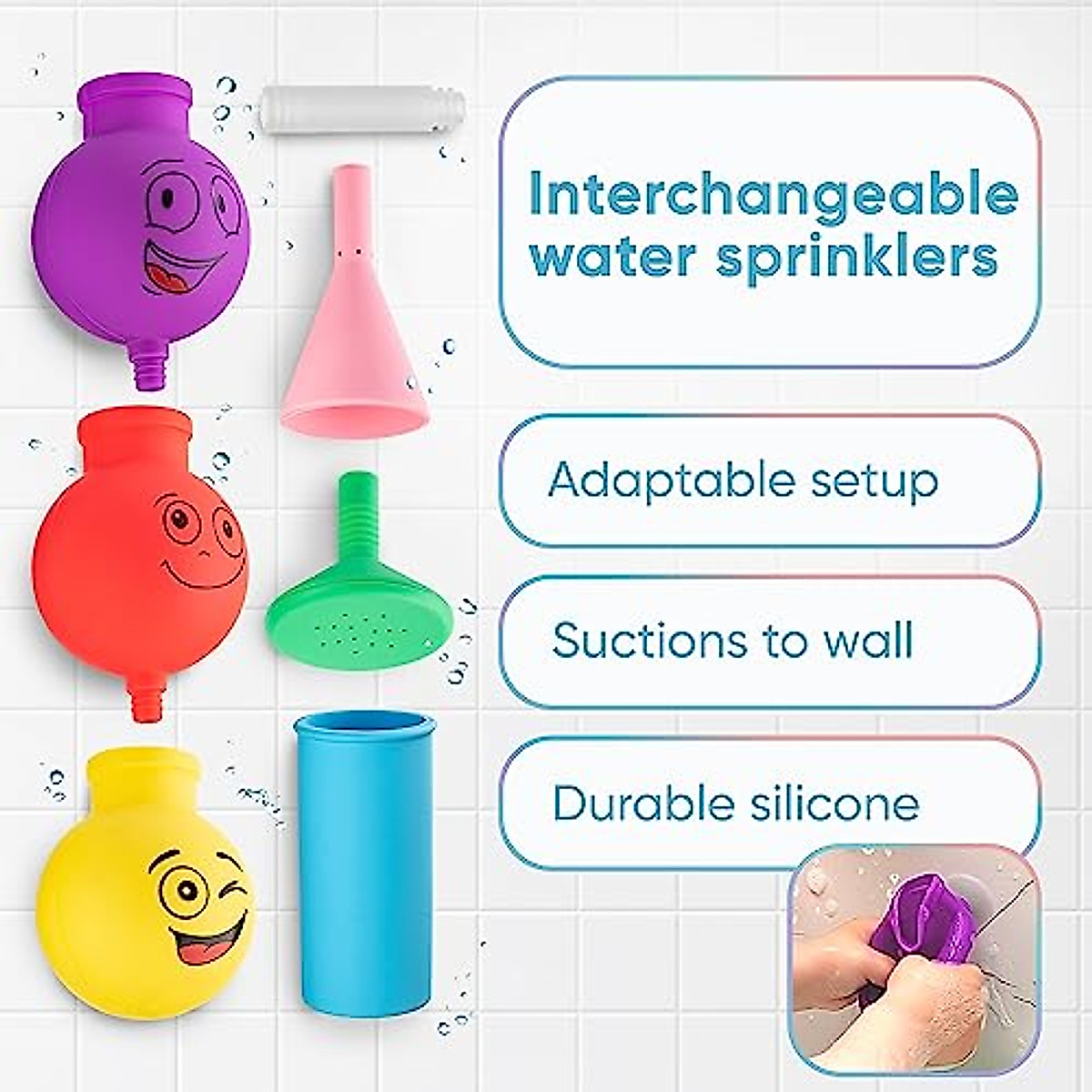 Bath Toys for Toddlers 1-3, Popular Toddler Bath Toys Age 3-4-5 with 3 Unique Water Sprinkling Patterns, Includes Beaker, Tube & Sprinklers - Baby Silicone Suction Toys & Kids Bubble Bath -Patented-