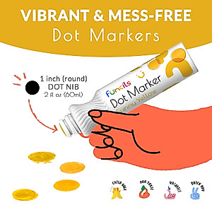 Funcils 10 Washable Dot Markers for Toddlers - Non Toxic Paint Dotters & Bingo Markers - Dot Markers for Kids & Preschoolers | Dabber Markers for Kids | Fun Dot Art Supplies with 50 Activity Sheets