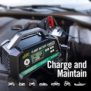 Battery Tender 15 AMP Battery Charger and Maintainer - 12V Switchable 15 AMP / 8 AMP / 2 AMP - Selectable Chemistry Standard AGM Gel - LCD Display - 022-0234-DL-WH
