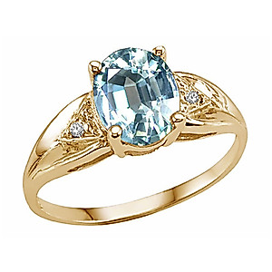 Tommaso Design Genuine 9x7 Oval Aquamarine Ring 14 kt Yellow Gold Size 8