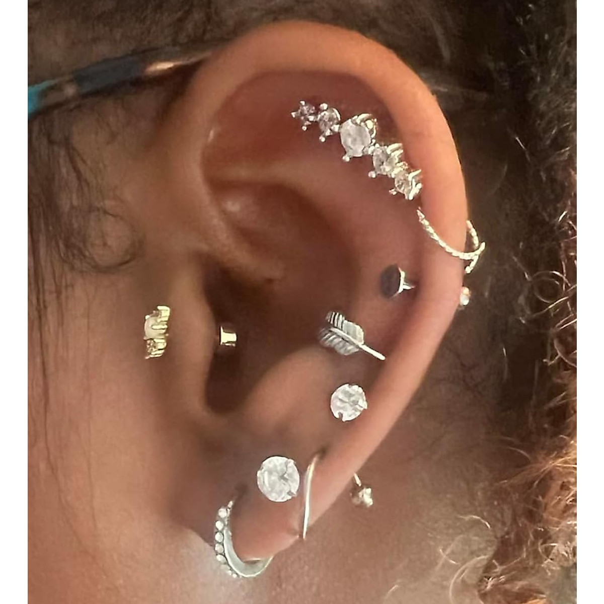 MODRSA 16G Cartilage Piercing Jewelry Tragus Earrings Forward Helix Piercing Jewelry for Women Stainless Steel Cubic Zirconia Stud Earrings Silve