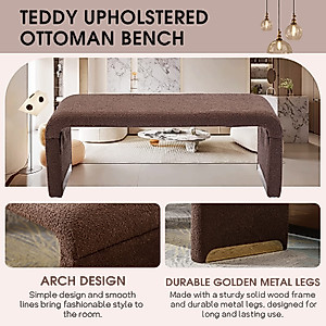 NIOIIKIT 43.3'' Ottoman Bench with Boucle Fabric, Faux Fur End of Bed Bench with Golden Metal Legs, Upholstered Entryway Bench for Living Room, Bedroom, Entryway (Brown)