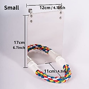 Barn Eleven Bird Mirror with Rope Perch Cockatiel Stainless Steel Mirror Parrot Swing Toys Parrot Cage Toys for Parakeet Cockatoo Cockatiel Conure Lovebirds Finch Canaries (Small)