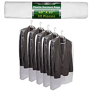Party Bargains 40 Inch Garment Bags - [50 Count] 80 Gauge Dry Cleaning Laundrette Bag for Suits, Dresses, Gowns, Coats, Uniforms, & More - Clear Polyethylene Clothes Cover Protector