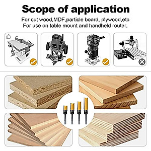 FivePears 4 PCS Pattern Flush Trim Router Bit Set 1/4 Inch Shank, Top Bearing Flush Cut Trim Router Bit for Woodworking, Cutting Diameter: 1/2", Cutting Length: 1/2", 3/4", 1", 1-1/2"
