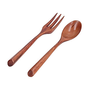 Wooden Fork Spoon Set Large Lacquered Wood Spoon Fork Tableware Dinnerware 2Pcs Triangular Handle Cooking Tableware