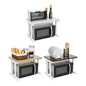 Farios Wooden Microwave Oven Rack, 2-Tier Kitchen Counter Shelf, Kitchen Space Saving Organizer, Two Layers Counter Top Organizer for Printers on Desk, Microwave Shelf Stand - Blond Wood