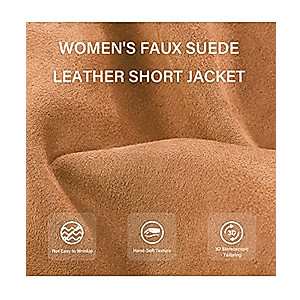 Bellivera Women's Faux Leather Suede Short Jacket Motocycle Sherpa-Lined Coat with Removable Fur Collar 8830 Brown L