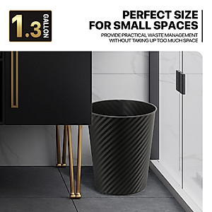 MoNiBloom 1.3 Gallon Small Waste Basket Office Bathroom Bedroom Garbage Container Bin Slim Metal Round Recycling Open Top 5-Liter Wastebasket Home Living Laundry Room Dorm Under Desk (Black, 2-Pack)
