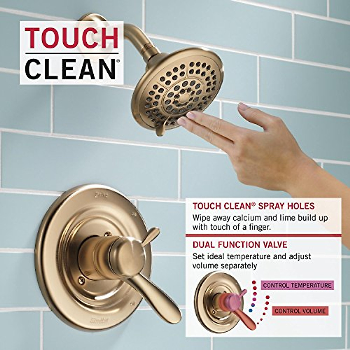 Delta Faucet Lahara 17 Series Dual-Function Tub and Shower Trim Kit with 5-Spray Touch-Clean Shower Head, Champagne Bronze T17438-CZ (Valve Not Included)