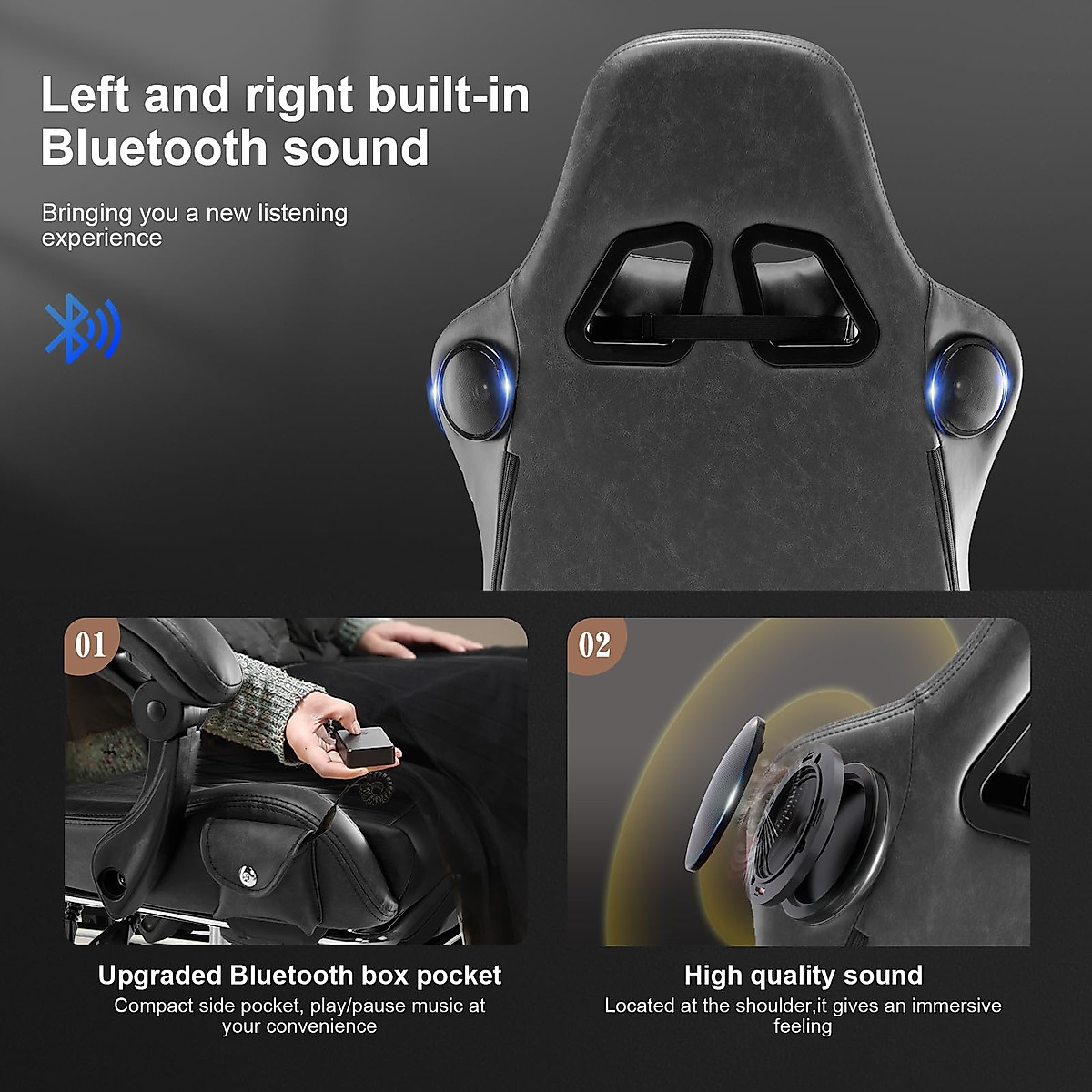 GTPLAYER Chair Computer Gaming Chair (Leather, Grey)