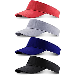 4 Pieces Kids Sports Sun Visor Hats Empty Top Baseball Cap Running Tennis Hats (Red, Light Gray, Navy Blue, Black)