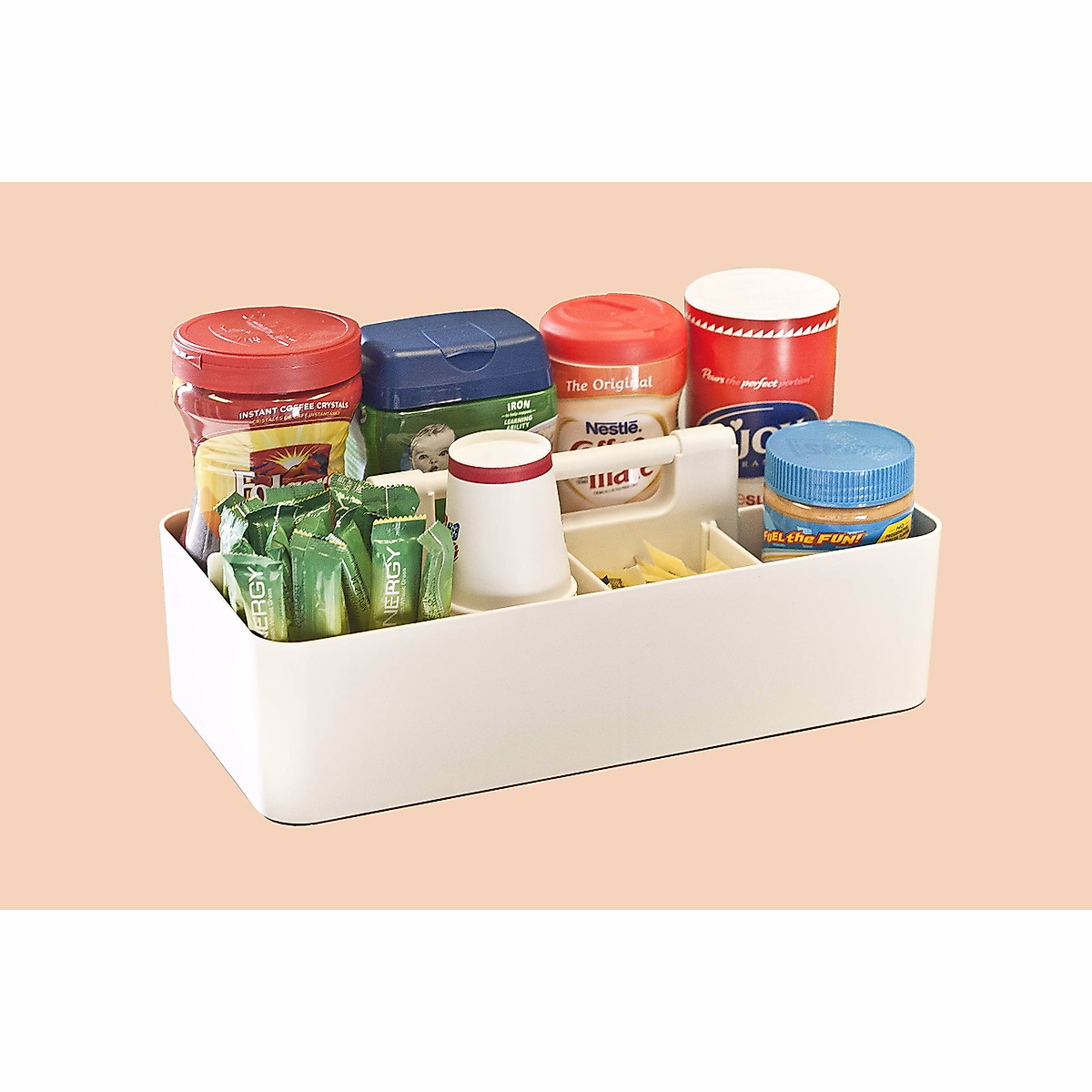 Enjoy Organizer -Large Portable Caddy, DIY Dividers, 8 Compartments, Bathroom Organizer,Portable Basket with Handle Storage Organizer Modern Made in USA (3 PACK, Ivory)