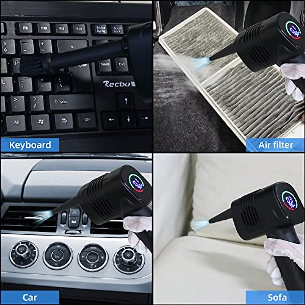 Compressed Air Duster, 3 Speeds Cordless Air Blower for Computer Keyboard Electronics Cleaning,【Brushless Motor】,LED Display,7600mAh Rechargeable Battery, Reusable Dust Destroyer