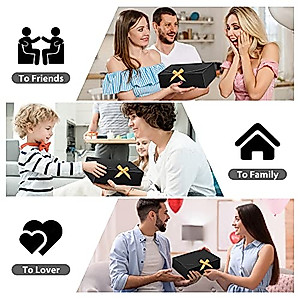 SWANGSA 16 Set Gift Boxes with Lids, 10.6''x8''x3'' Black Kraft Paper Gift Boxes For Presents, Bridesmaid Proposal Box with Ribbon and 70pcs Adhesive Dots,for Wedding, Packaging, Present, Birthday, Cupcake Boxes