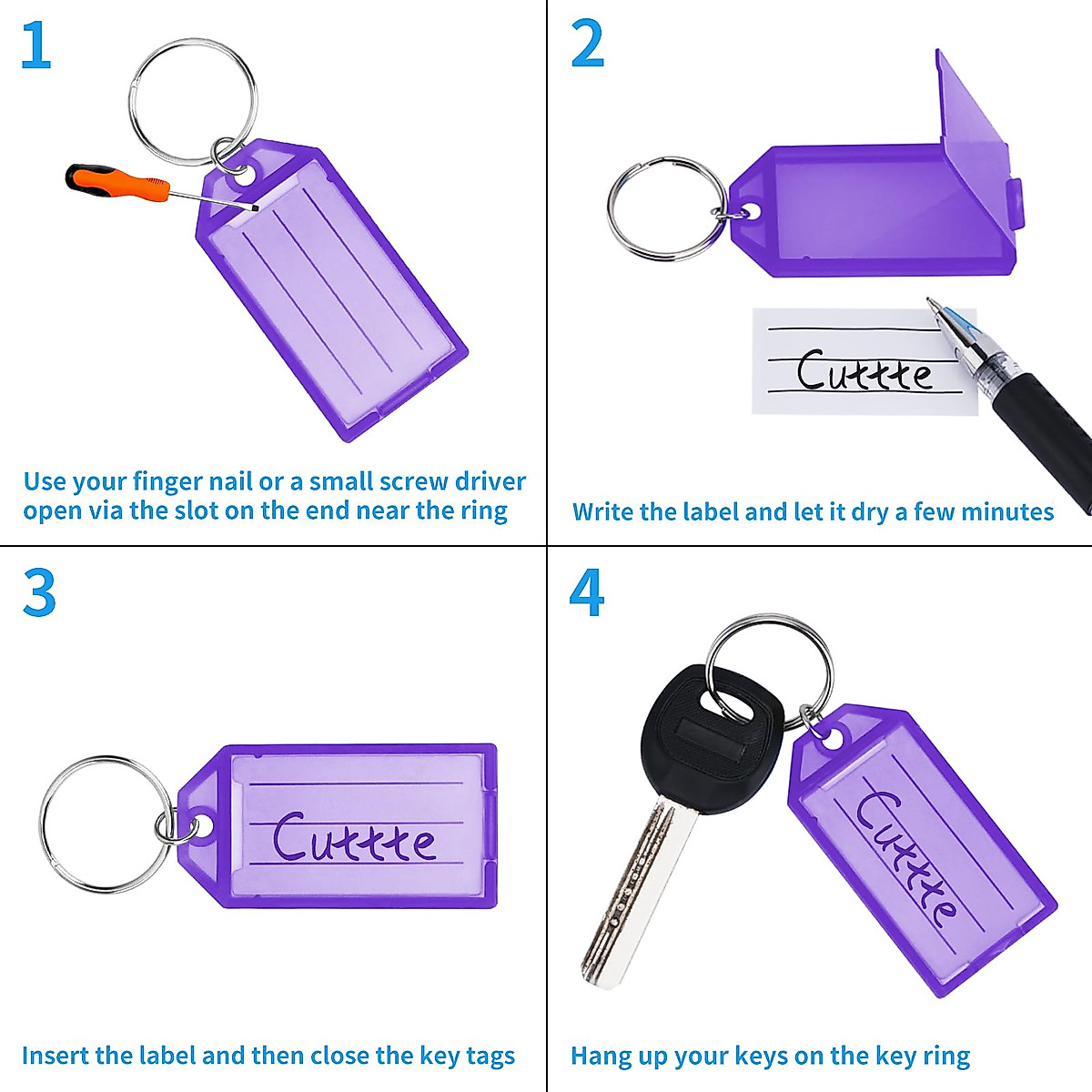 Cuttte 20 Pack Plastic Key Tags with Container, Key Labels with Ring and Label Window, 5 Colors