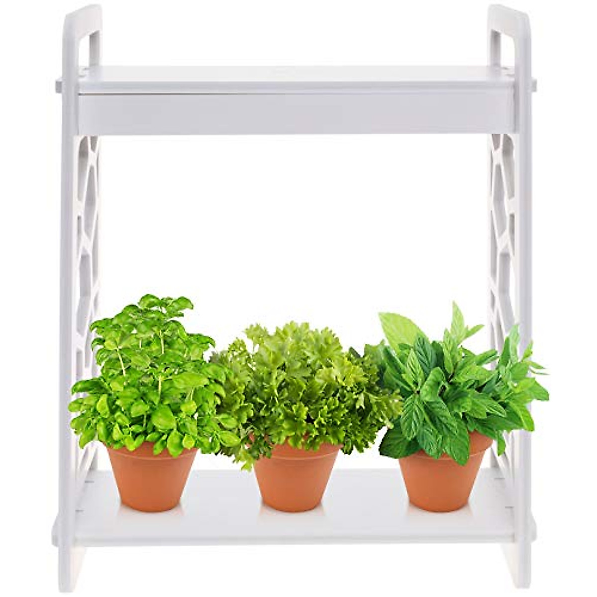 Mindful Design LED Indoor Herb Garden with Timer - at Home Mini Planter Kit for Herbs, Succulents, and Vegetables w/Hexagon Cutout (White)