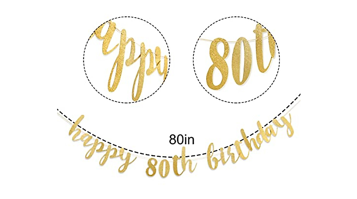 Happy 80th Birthday Banner Gold | Party Decorations