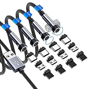 Bojianxin Magnetic Charging Cable,3A Fast Charging Support Data Transfer 3 in 1 Magnetic Phone Charger [4-Pack, 3.3ft/3.3ft/6.6ft/6.6ft] Cable USB Magnet Charger Cable for Micro USB/Type C Device