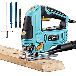 7.2AMP(850W) Jig Saw, GoGonova 6 Variable Speeds Jigsaw, 4-Stage Orbital Function, ±45° Bevel, Jig Saw Tool Kit with Wood Cutter Blades, Laser Guide (LED), Scale Ruler, Dust Blowing