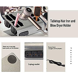 PENNYNANA Large 8-Hole Salon Desktop Hair Iron & Blow Dryer Holder，Hair Tool Organizer Barber Organizer w/ 3-Plug Outlet,Metallic…