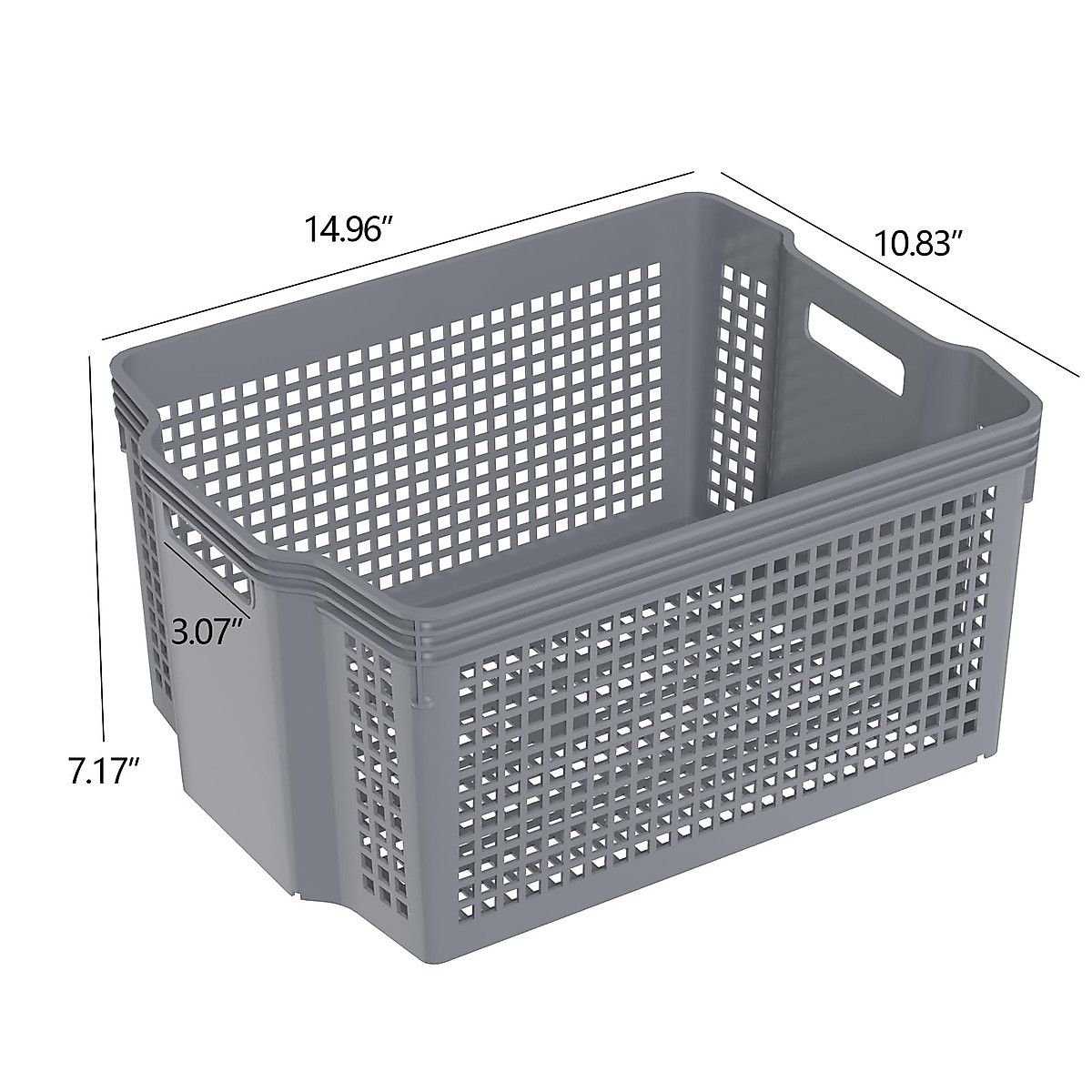 Zopnny 6-Pack Stackable Plastic Woven Basket Organizer, Large Stacking Storage Basket Bin, Grey