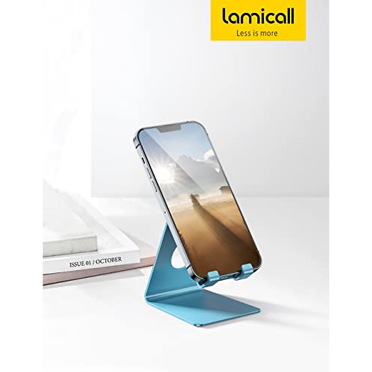 Lamicall Cell Phone Stand, Desk Phone Holder Cradle, Compatible for Phone 13 12 Mini 11 Pro Xs Max XR X 8 7 6 Plus SE, Smartphones Dock, Office Desktop Accessories - Blue