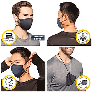 Copper Fit Unisex Never Lost Face Masks for Adults, Resuable Washable Fabic Mask, Copper Infused , 2 Pack