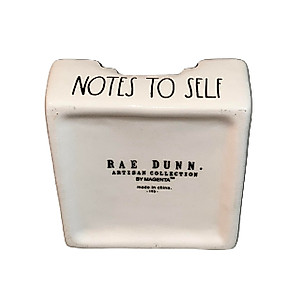 Rae Dunn NOTE TO SELF Post it Holder - Black inside - Ceramic - Office desk organizer