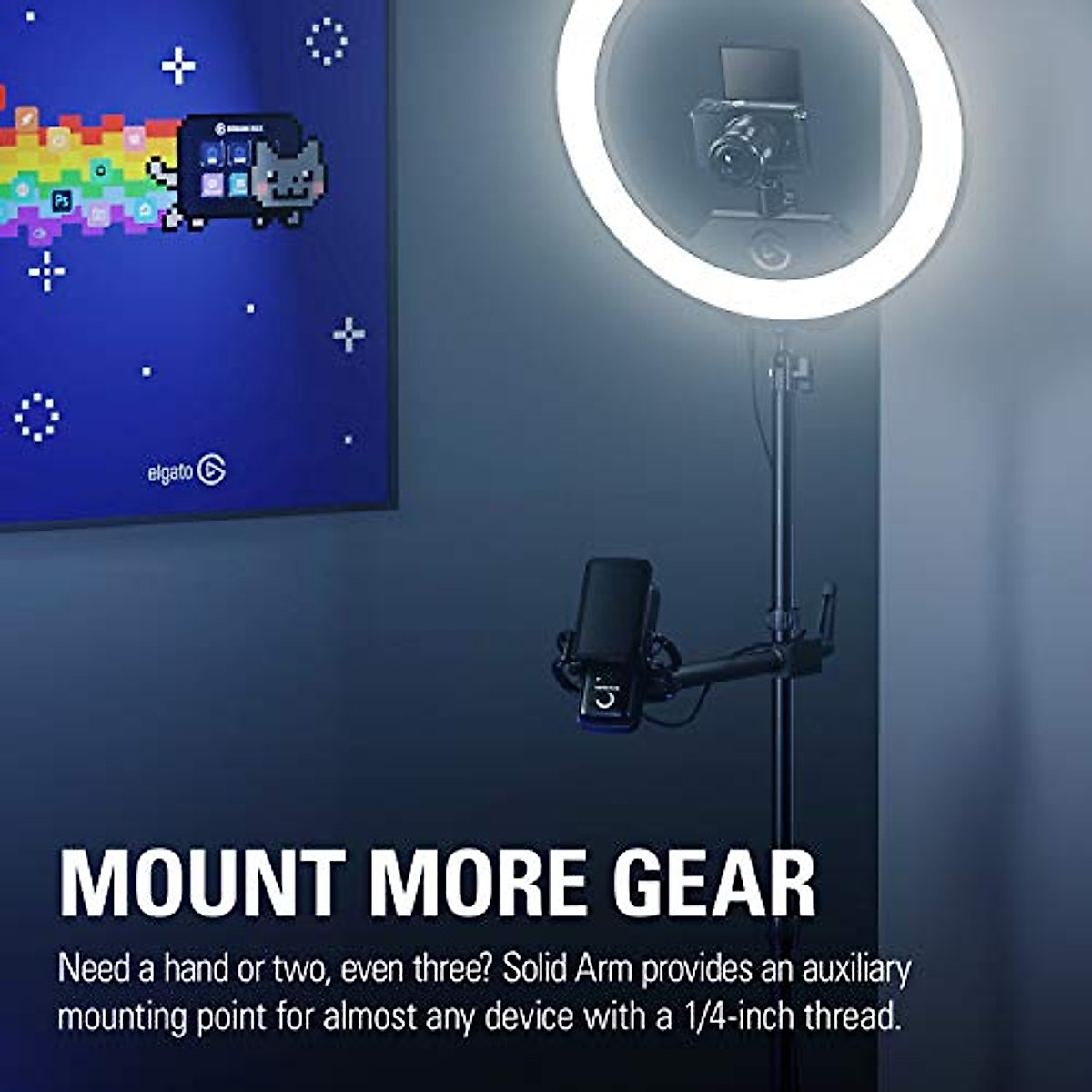 Elgato Solid Arm, Holding Arm with Padded Clamp for easy Mounting and Adjusting of Lights, Cameras, and Microphones, for Streaming, Videoconferencing, and Studios