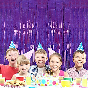 2 Pack 3.2ft x 8.2ft Purple Metallic Tinsel Foil Fringe Curtains, Large Photo Booth Backdrop Streamer Curtain for Party Door Wall Curtains Wedding Bachelorette Birthday Christmas New Year Decorations