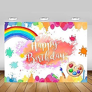 Mocsicka Painting Party Birthday Backdrop Art Paint Let's Paint Dress for a Mess Birthday Party Decorations Dress for a Mess Splatter Background Paint Party Cake Table Banner (7x5ft (82x60 inch))