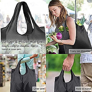 Poocar 10 Pack Reusable Grocery Bags Black Washable Foldable Reusable Shopping Bags,Eco-Friendly Purse Bag Fits in Pocket Holds