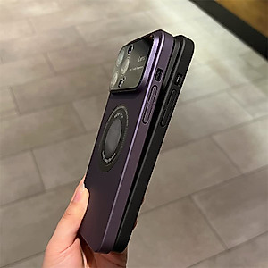 Magnetic For IPhone 14 Pro Max Case Logo View, Window Glass Lens Camera Protector ,Compatible with Magsafe, Women Men Shockproof Cases for IPhone 14Pro Max Hard Slim Matte Cover 6.7 inch (Black)