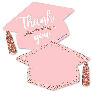 Big Dot of Happiness Rose Gold Grad - Shaped Thank You Cards - Graduation Party Thank You Note Cards with Envelopes - Set of 12