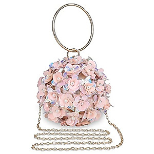 Selighting Round Ball Floral Clutch Purses for Women Evening Bag Formal Beaded Wedding Bridal Handbag Ladies Prom Party Purse Pink