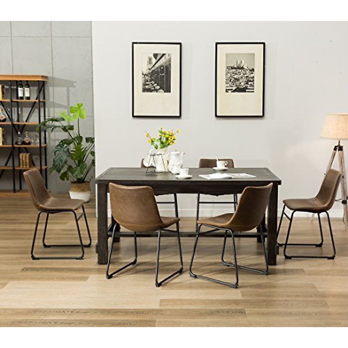 Roundhill Furniture 7 Piece Lotusville Wood Dining Table With Chairs Set, Vintage Brown