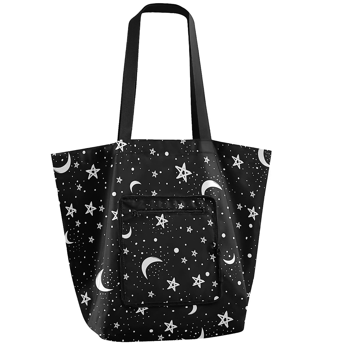 ALAZA Night Sky with Stars and Moons Foldable Shoulder Bag Recycle Shopping Bags