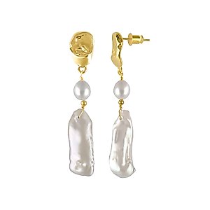 Baroque Keshi Pearls Stud Earring Natural Freshwater Pearls Dangle Earrings Gold Pearl Drop Earrings Jewelry S925 with 14K Gold Plated Modern Eardrop for Women