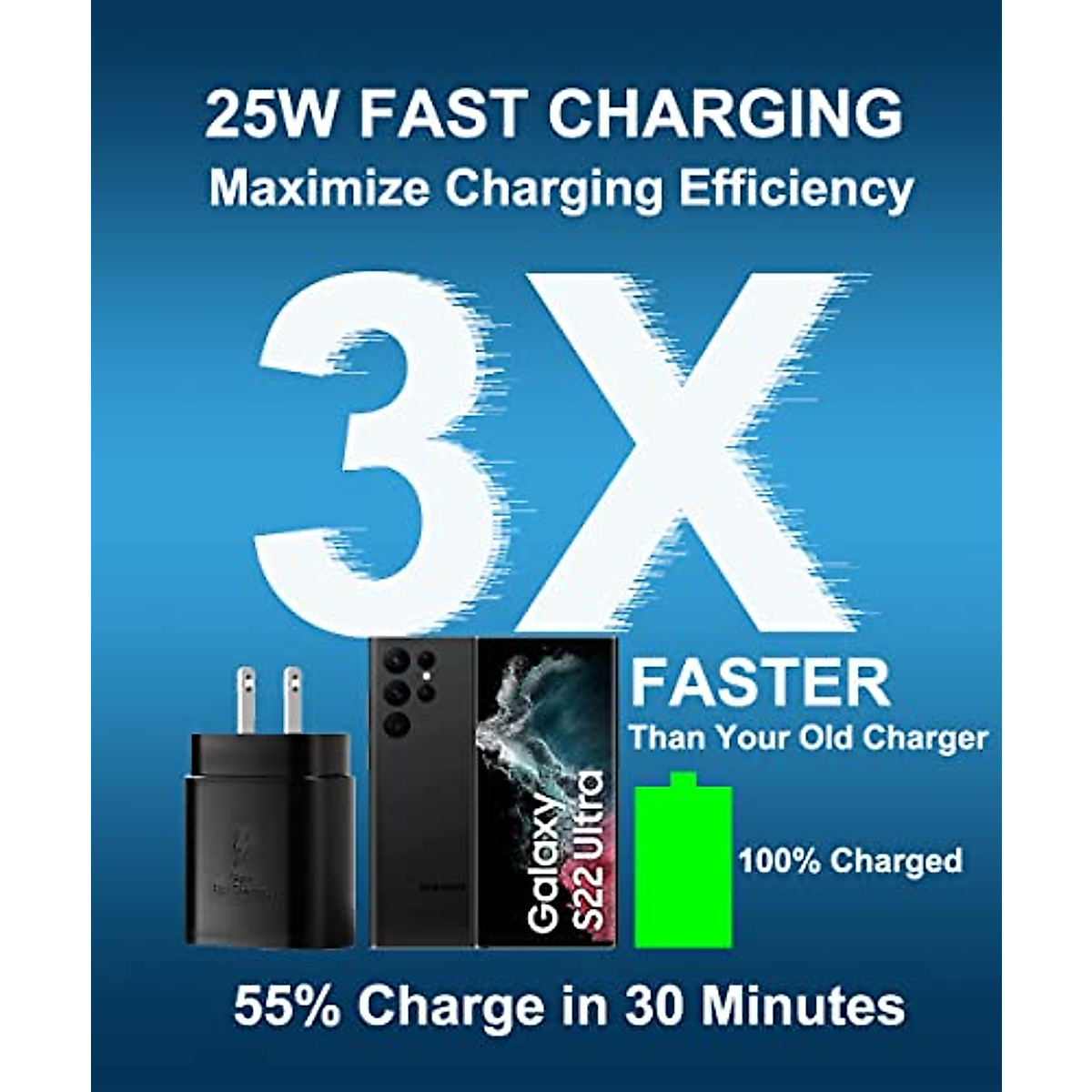 Samsung 25W Super Fast Charger Kit,PD USB C Charger Fast Charging Block/Car Adapter with 2X C to C Cord(5ft) for Samsung Galaxy S23/S22/S21/S20/Plus/Ultra/Note 20/Z Fold 3