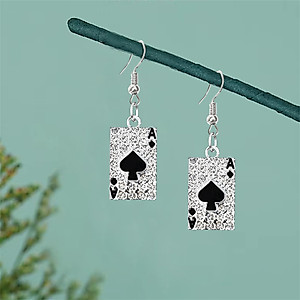 Unique Funny Hypoallergenic Alloy Sparkly Crystal Poker Hearts And Spades A Ace Playing Cards Dangle Drop Stud Earrings For Women Gambling Casino Statement Jewelry Gifts (Black)
