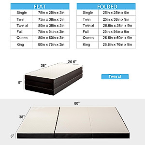 MUUEGM Tri-Fold Memory Foam Mattress, 3 Inch Twin XL Folding Mattress, Foldable Mattress with Collapsible and Washable Cover Portable Mattress for Camping/RV/Guest Beds, 80"×38"×3"