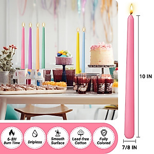 12 Pack 10 inch Multi-Color Taper Candle Set for Holiday Dinner Party, Unscented Long Candlesticks, Dripless and Smokeless, 7-8 Hours Burn